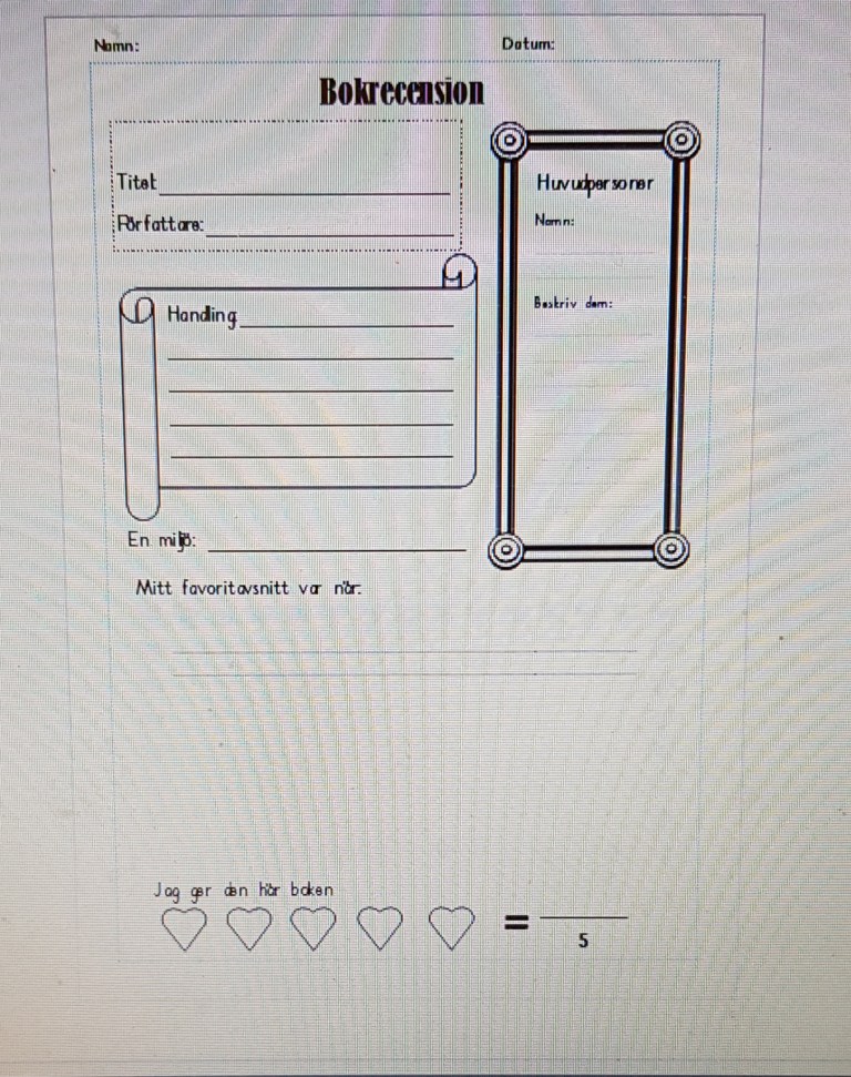 Mall till bokrecension – Fröken Forså